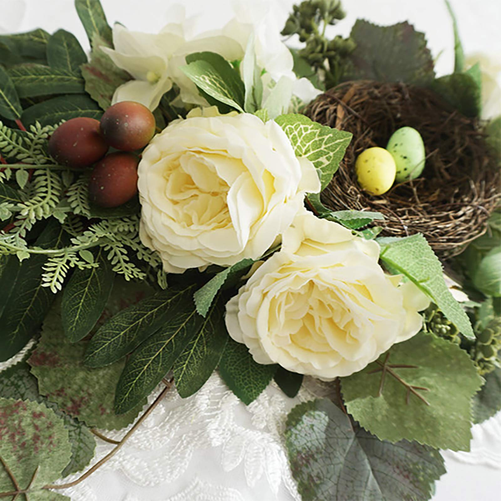 æ— 30 Inch Artificial Peony Flower Swag with Green Leaves, Spring Hanging Floral Swag Wedding Arch Wreath for Party Home Garden Front Door Wall Decoration