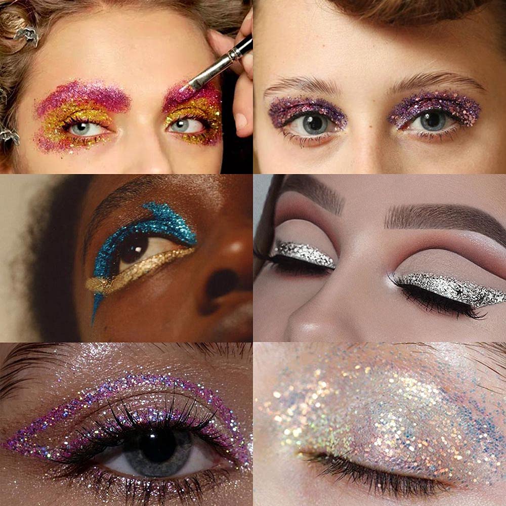 evpct 8 Colors Liquid Glitter Eyeliner Liquid Sets Glitter Eye Liners for Women Liquid White Silver Rose Gold Pink Liquid Sparkly Glitter Eyeliner