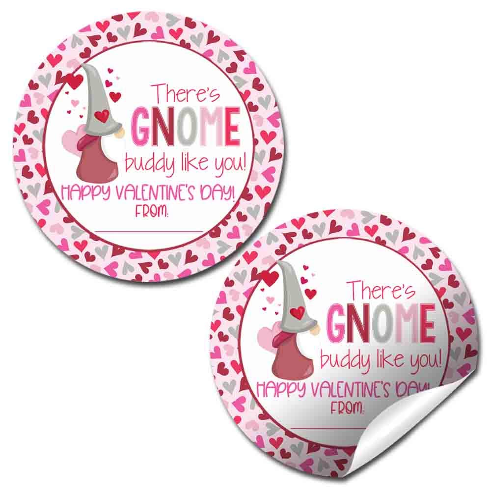 Cute Valentine Gnome Themed Valentine Party Favor Sticker Labels for Girls, 40 2" Party Circle Stickers by AmandaCreation, Great for Classroom Valentines, Envelope Seals, Gifts & Treats