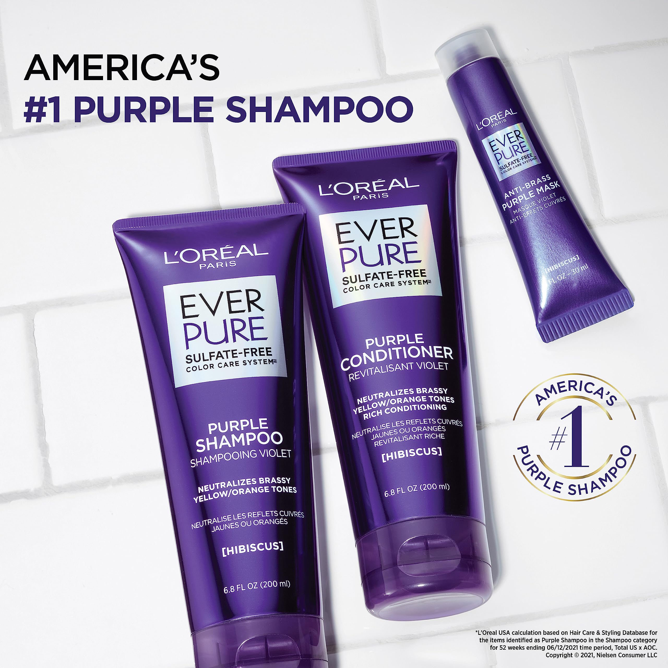 L'Oreal Paris EverPure Sulfate Free Brass Toning Purple Conditioner for Blonde, Bleached, Silver, or Brown Highlighted Hair, 11 Fl; Oz (Packaging May Vary)