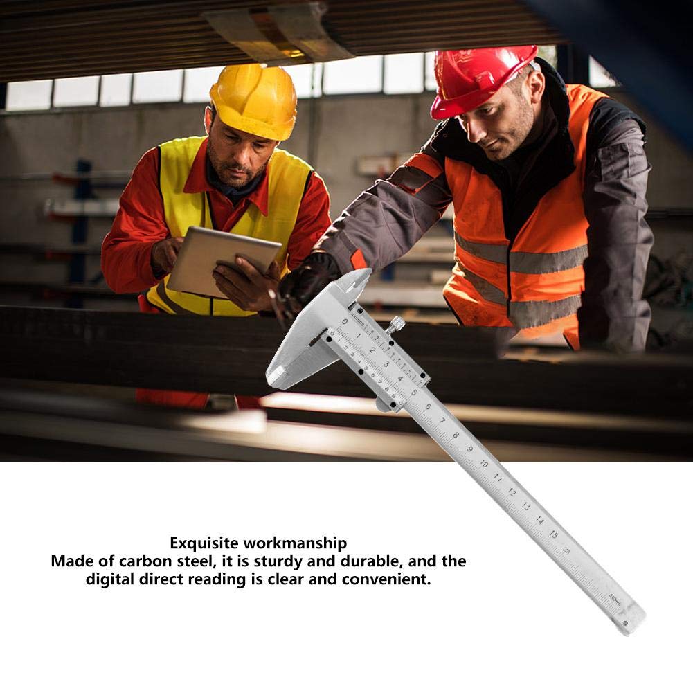 Carbon Steel Vernier Caliper,150mm 0.02mm Resolution Metal Micrometer Gauge,Length Depth Thickness Inner and Outer Diameter Measure Tool
