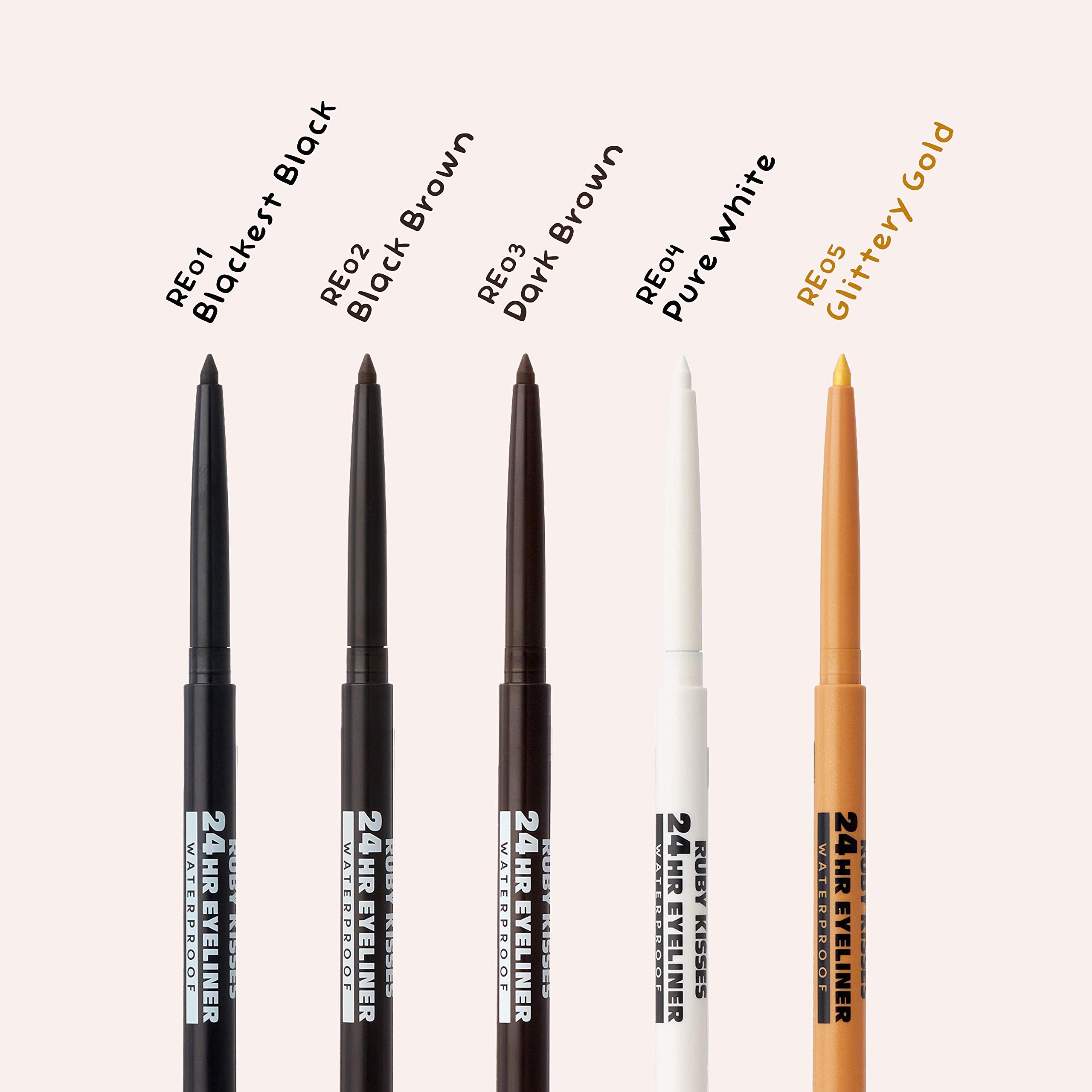 Ruby Kisses Waterproof Eyeliner, 24HR Waterproof Long-Lasting Mechanical Eyeliner Pencil with Built-in Sharpener, Smudgeproof 3 Pack (Blackest Black)
