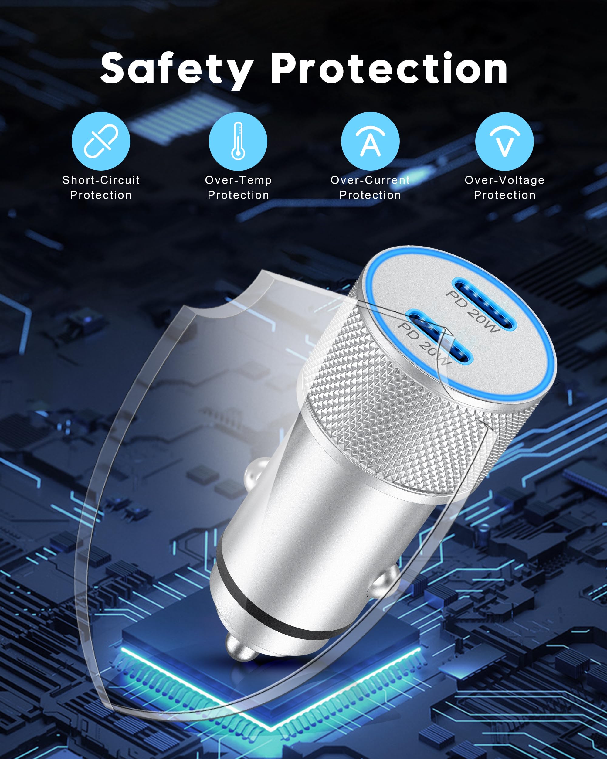 2-Pack 40W Dual Port USB C Car Charger for iPhone 15/15 Pro Max - With 3FT C to C Cable