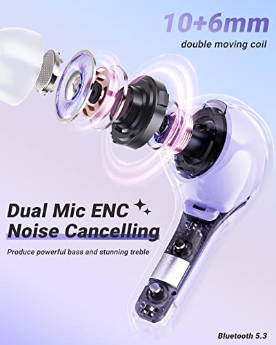 ACEFAST T8 Wireless Earphones Bluetooth 5.3 Headphones LED Power Display Mini Crystal in-Ear Earbuds with Wireless Charging Case Touch Control Built-in Mic Headphone for Sports Waterproof Earphone
