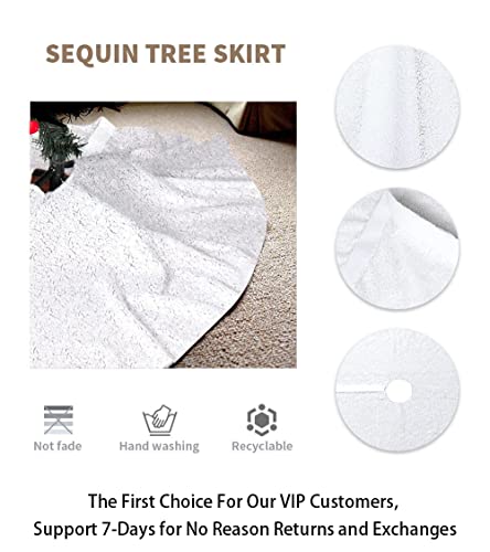 Christmas Tree Skirt Sequin Tree Skirt Xmas Pine Tree Ornaments Artificial Christmas Pine Tree Skirt Holiday Decor (30 Inch, White)
