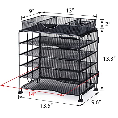 KEEGH Desk Paper Organizer File Tray, 5 Tier Desktop File Organizer Paper Storage Holder with Extra Drawer, Office Desk Organizers and Accessories for Letter/A4 | Screws Free Design