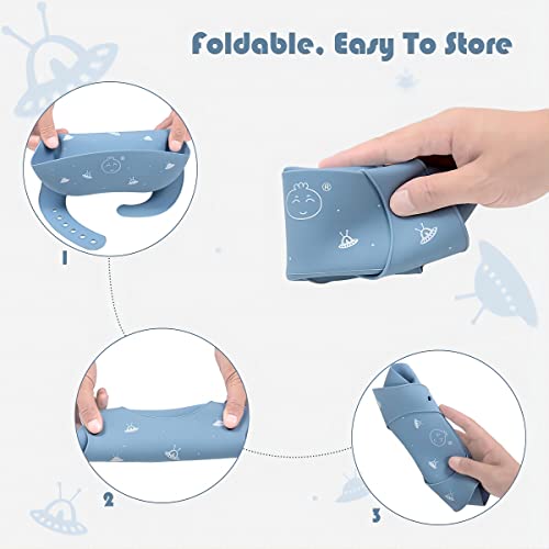 Little Dimsum Silicone Baby Bibs Soft Comfortable Baby Food Bibs Waterproof Feeding Bibs Toddlers Adjustable Silicone Bibs Baby with Food Catcher Easy Wipes Clean,Glatic&spaceship