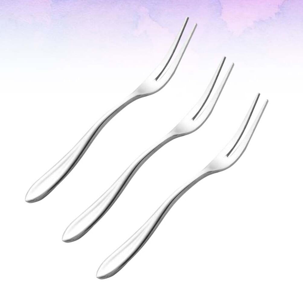 3pcs Stainless Steel Fruit Forks Metal Dinner Forks Satin Forks Two Prong Dinner Fork for Home Restaurant Hotel (Silver)