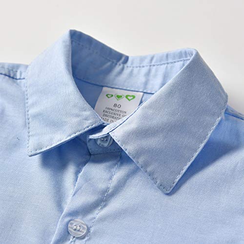 Carlstar Little Boys Gentleman Outfit Suits,Baby Boys Short Pants Set,Short Sleeve Shirt+Suspender Pants+Bow Tie 4Pcs (Blue, 2-3T/90)