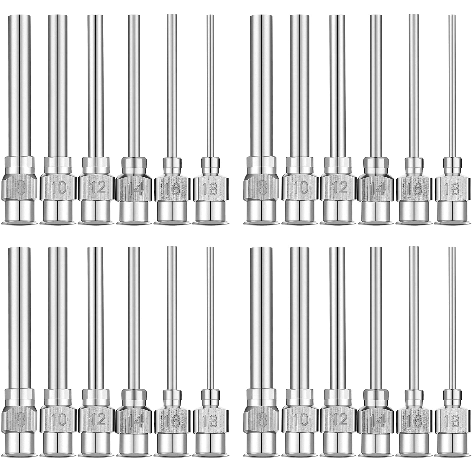 24 Pieces Dispensing Needle 1 Inch Stainless Steel Blunt Tip Luer Connector Stainless Steel Blunt Needles (8, 10, 12, 14, 16, 18 Gauge)