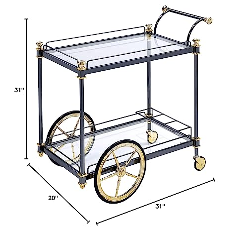 ACME Cyrus Serving Cart - - Black/Gold & Clear Glass