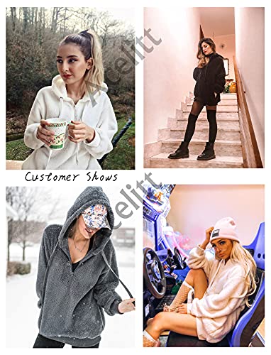 Acelitt Women Winter Zip Fuzzy Sherpa Sweatshirts Long Sleeve Fashion 2023 Oversized Fleece Casual Hoodies Jackets Pullover Sweaters Black Large