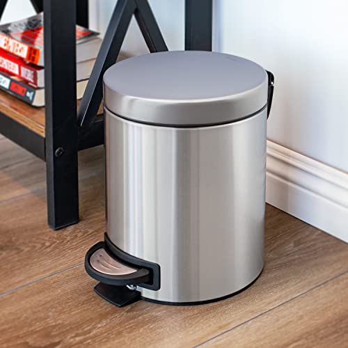 QUALIAZERO Set Heavy Duty Hands-Free Stainless Steel Kitchen/Bath Step Trash Can, Fingerprint-Resistant Soft Close Lid Trashcan, 8Gal & 1.3Gal, Round, Combo