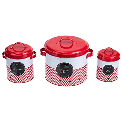 Alipis Potato Onion Storage Box, Set of 3 Kitchen Storage Canisters Jars Pots Containers Pantry Organizer Tin Vegetable Fresh Keeper with Aerating Tin Storage Holes