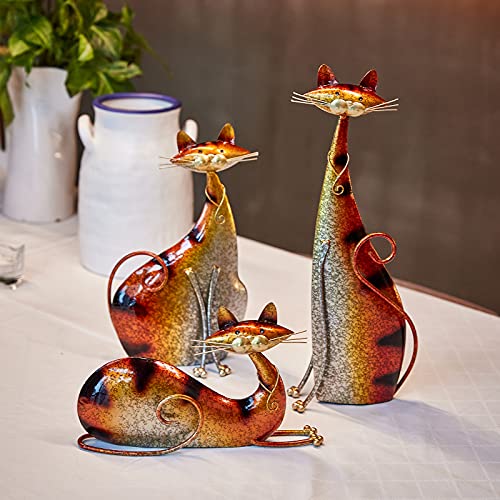 Aayla 16.15" H Metal Brown Cat Statue Sitting Adorable Cat Figurine Gift for Cat Lovers for Home Kitchen Decoration