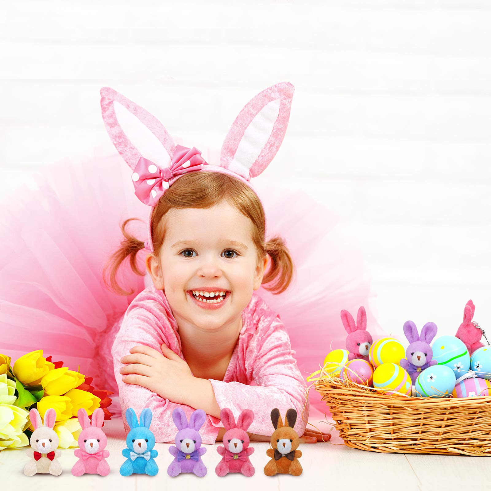 24 Pieces Easter Bunny Rabbit Plush Stuffed Animals 4 Inch Stuffed Bunny Toys Soft Tiny Rabbit Doll Plush Hanging Pendant Ornament Sitting Rabbit Plush Toy for DIY Keychain Easter Party Decorations