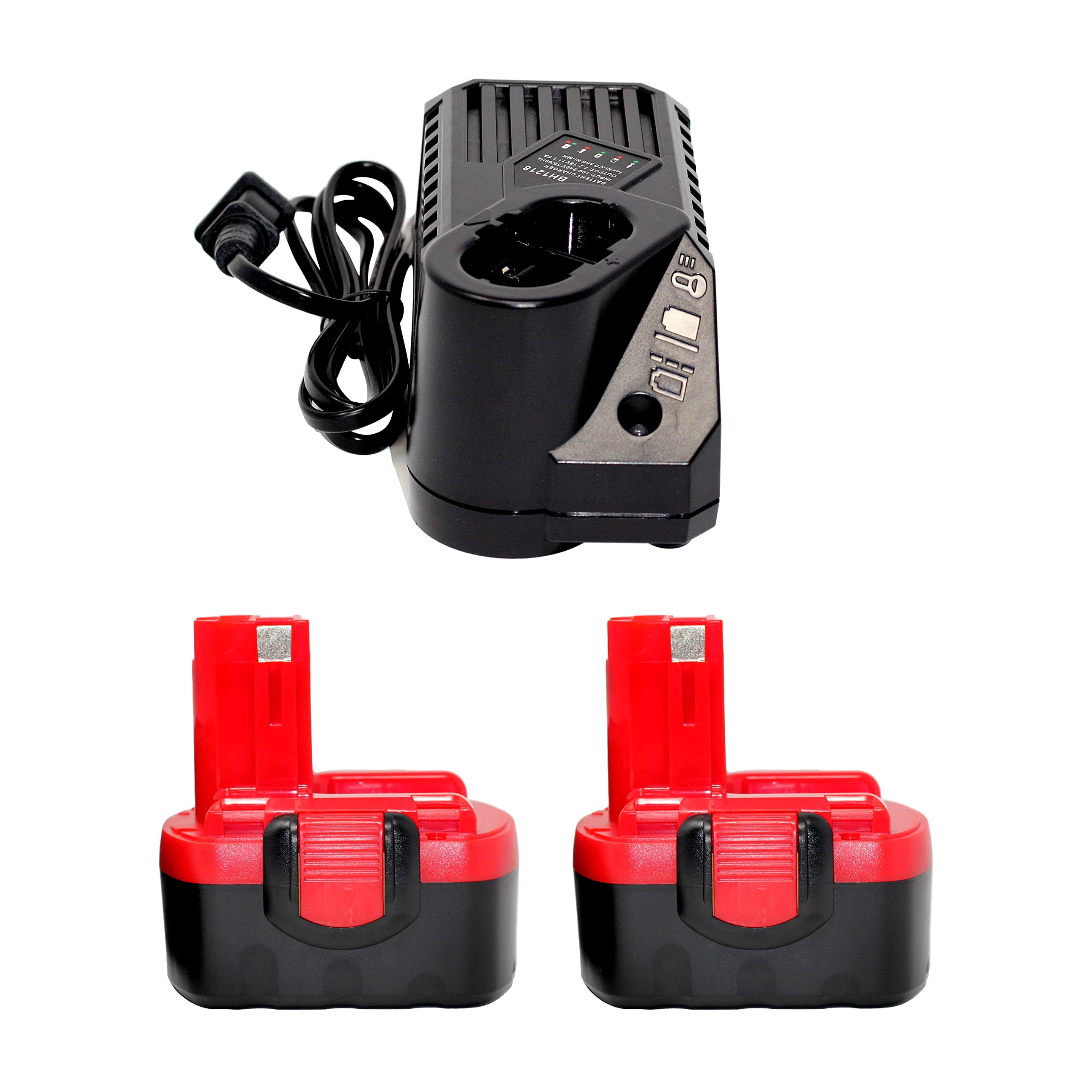 2-Pack - Replacement for Bosch BAT025 Battery + Universal Charger Compatible with Bosch 18V Power Tool Battery and Charger (3300mAh NIMH)