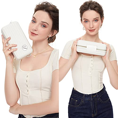 Aestoria Hardshell White Clutch Purses for Women, Adjustable Leather Strap with Light Weight & High Resistance Polycarbonate Clutch Bag, Cross Body White Clutches for Women, Carteras De Mujer