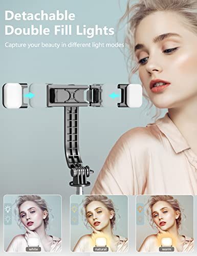 44.9 Inch Selfie Stick with Reinforced Tripod - 2 Fill Lights, Tupwoon Extendable & Portable Phone Tripod with Remote, Compatible with iPhone 14 Pro Max/13/12/11 Samsung Android