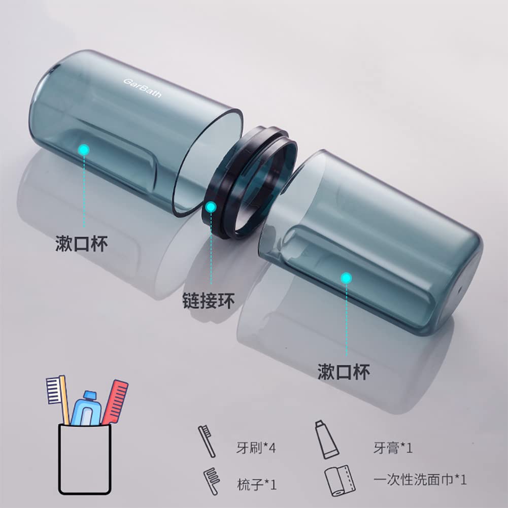 2pcs Travel Toothbrush Toothpaste Case with Cup,Portable Business Trips Wash Cup Holder Organizer for Trips and Daily Use (Bule+Grey)
