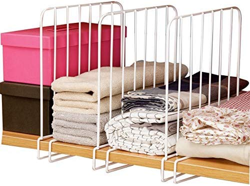 Cq acrylic Set of 8 Vertical Closet Wood Shelf Divider- Only Need to Slide to Adjust The Appropriate Distance - wire shelving Separators,White