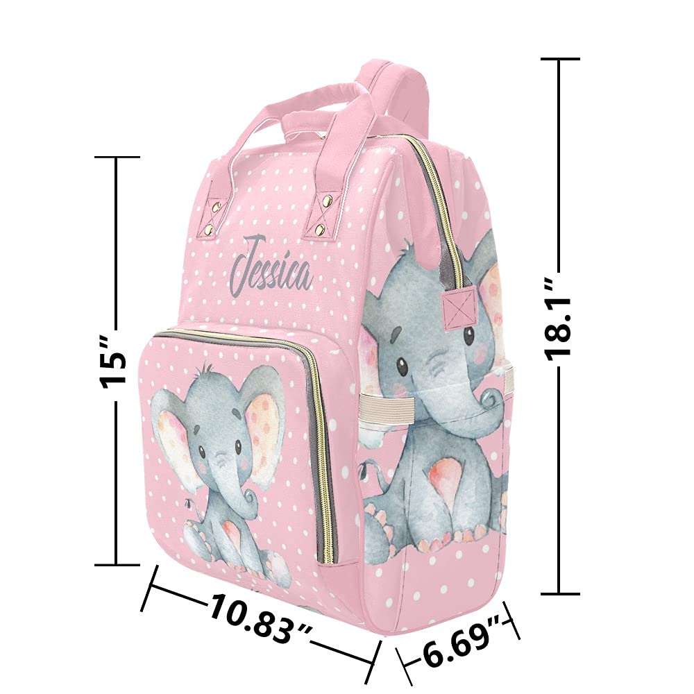Pink Polka Dot Elephant Diaper Bags Backpack Personalized Baby Bag Nursing Nappy Bag Travel Tote Bag Gifts