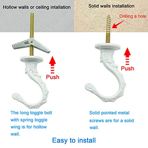 Hxchen 65mm/2.6" Ceiling Hooks - Heavy Duty Swag Hook with Steel Screws Bolts and Toggle Wings for Hanging Plants Ceiling Installation Cavity Wall Fixing White - (2 Sets)