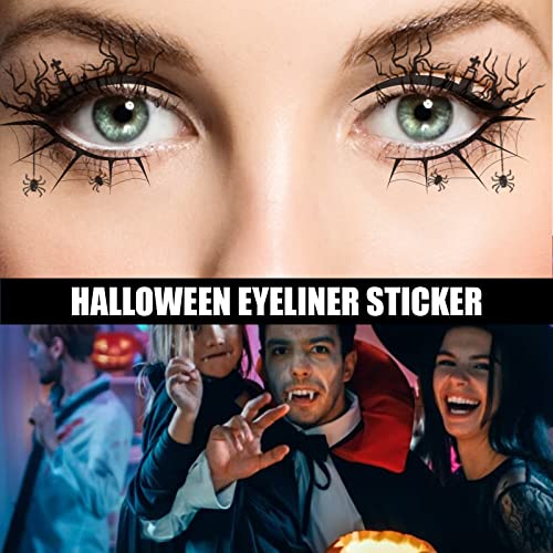 16Pcs Halloween Eyeshadow Eyeliner Sticker Spider Web Skull Bat Eye Shadow Decals for Women Halloween Masquerade Party Face Eye Realistic Makeup 3D Self- Adhesive Eye Art Decoration Tools