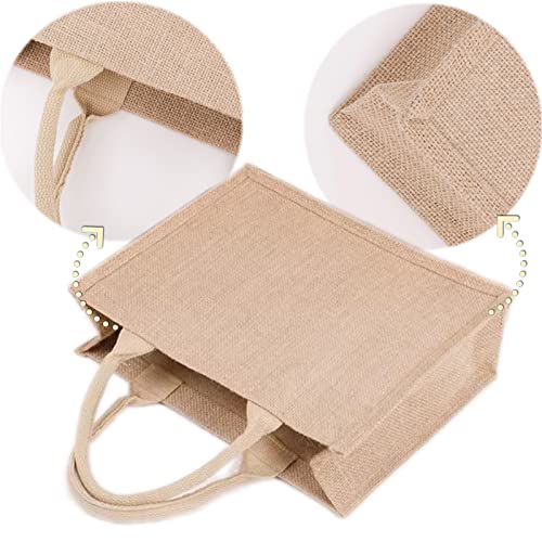 Achaohe Burlap Tote Bags Bulk 6 Pack Jute Reusable Canvas Gift Favors Bag with handle Water Resistant for Women Bridesmaid Wedding Beach Shopping (6 Pack 12 x 9.8 x 3.9)