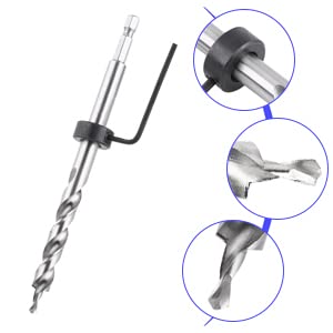 3/8" Twist Step Drill Bit Hex Shank Pocket Hole Drill Bit with Adjustable Depth Stop Collar for Pocket Hole Jig Kit