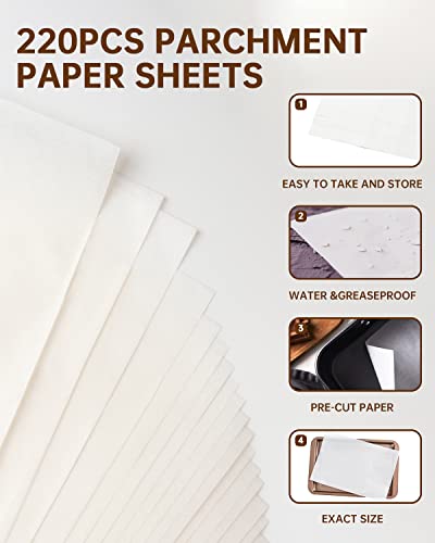 220 Pcs 12x16 In Parchment Paper Sheets, Baklicious Pre-cut Non-Stick Parchment Baking Paper for Air Fryer, Oven, Bakeware, Steaming, Cooking Bread, Cupcake, Meat, Cookies