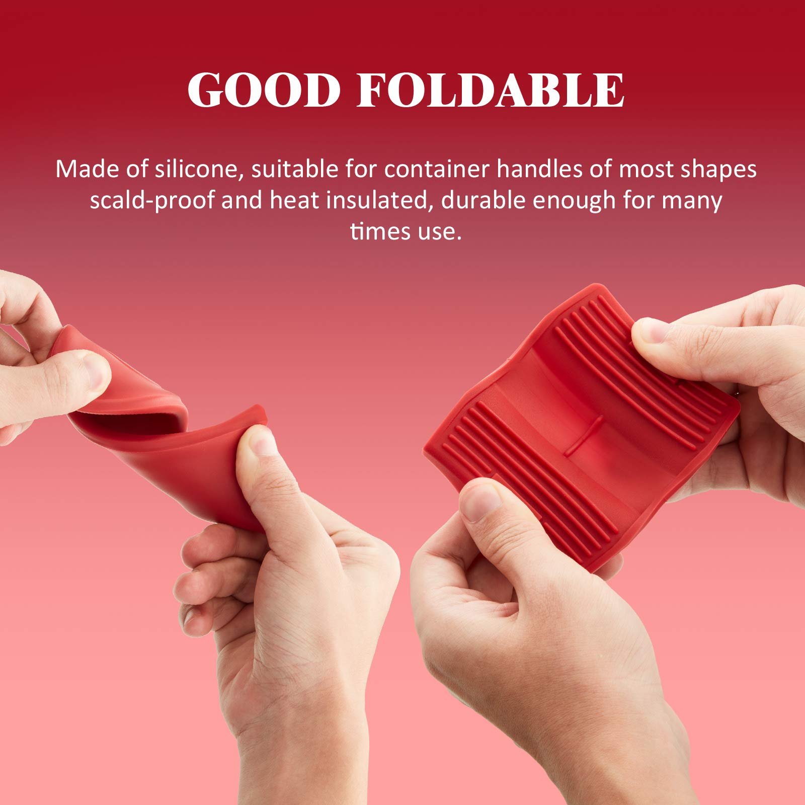 2 Pairs Silicone Assist Handle Holder Heat Insulated Hot Pot Grip Handle Cover Sleeve Grip for Cast Iron Woks, Pans, Griddles, Skillets, Plates (Red and Black)