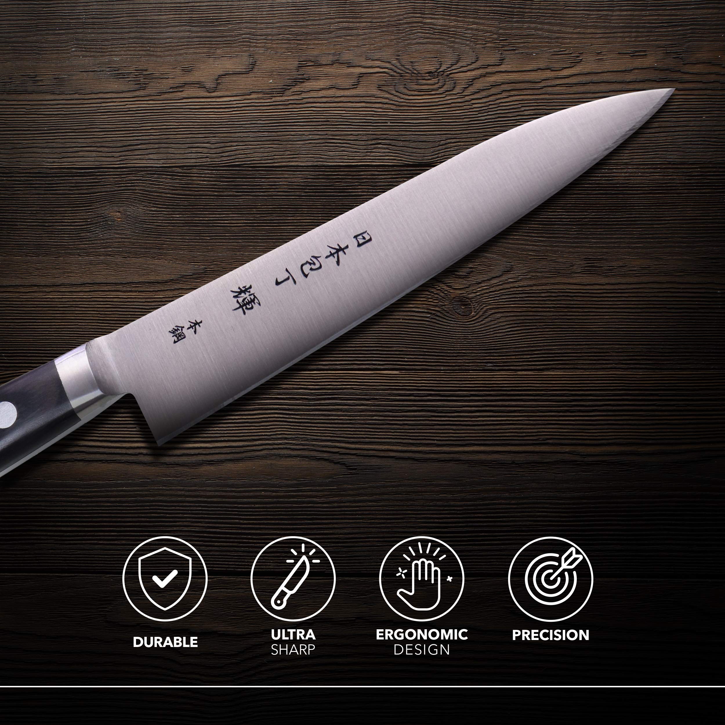 JCK ORIGINAL Kagayaki CarboNext Japanese Chef’s Knife, KC-2ES Professional Petty Knife, High Carbon Tool Steel Pro Kitchen Knife with Ergonomic Pakka Wood Handle, 5.9 inch