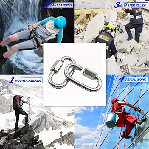JCPLYNN 304 Stainless Steel D Shape Locking Carabiner Quick Link Chain Connector Keychain Buckle (M3.5 1/8" 18Pack)