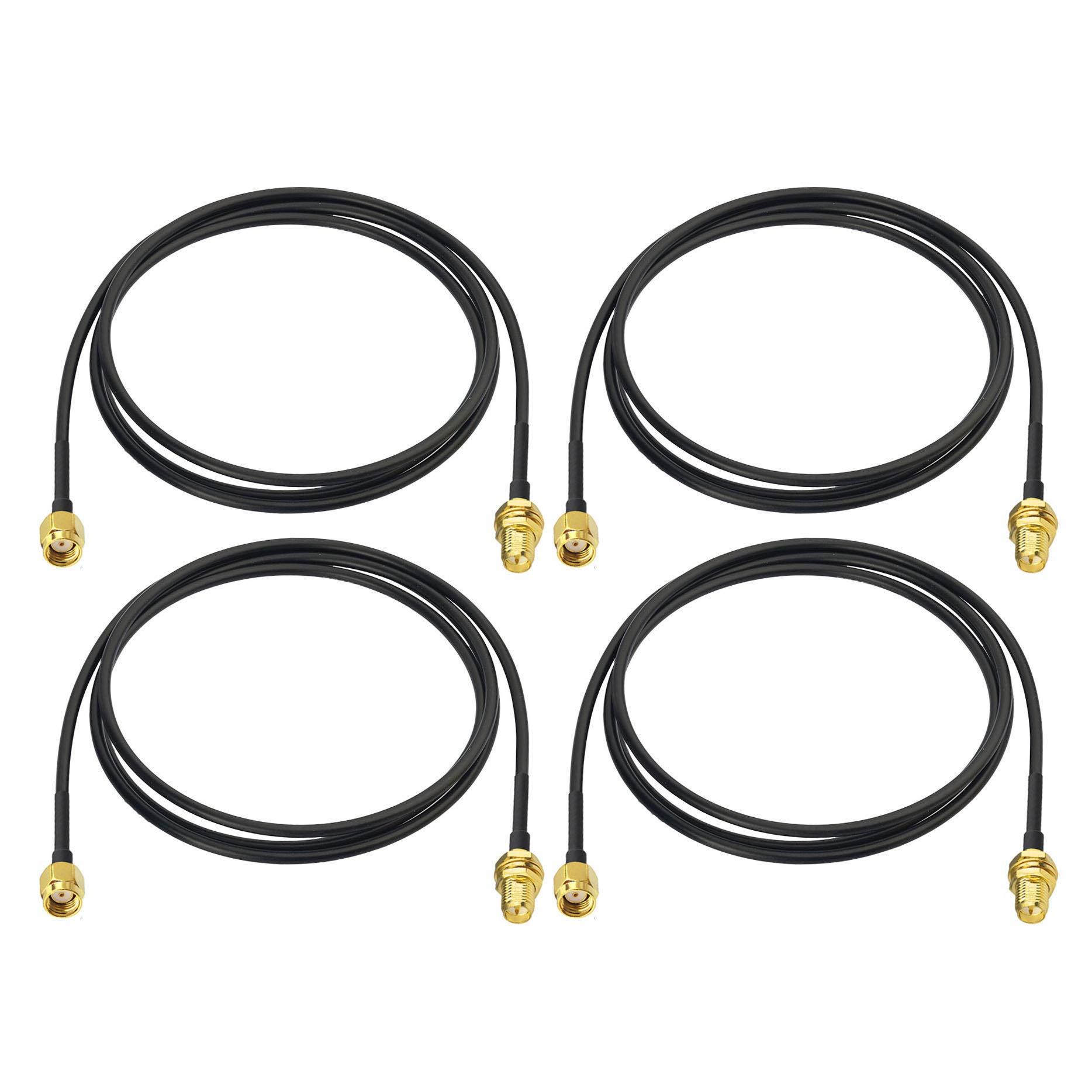 Bingfu WiFi Antenna Extension Cable 4-Pack RP-SMA Male to RP-SMA Female Bulkhead Mount RG174 Coaxial Cable 1m 3 feet for WiFi Router Security Camera Wireless Mini PCI Express PCIE Network Card Adapter