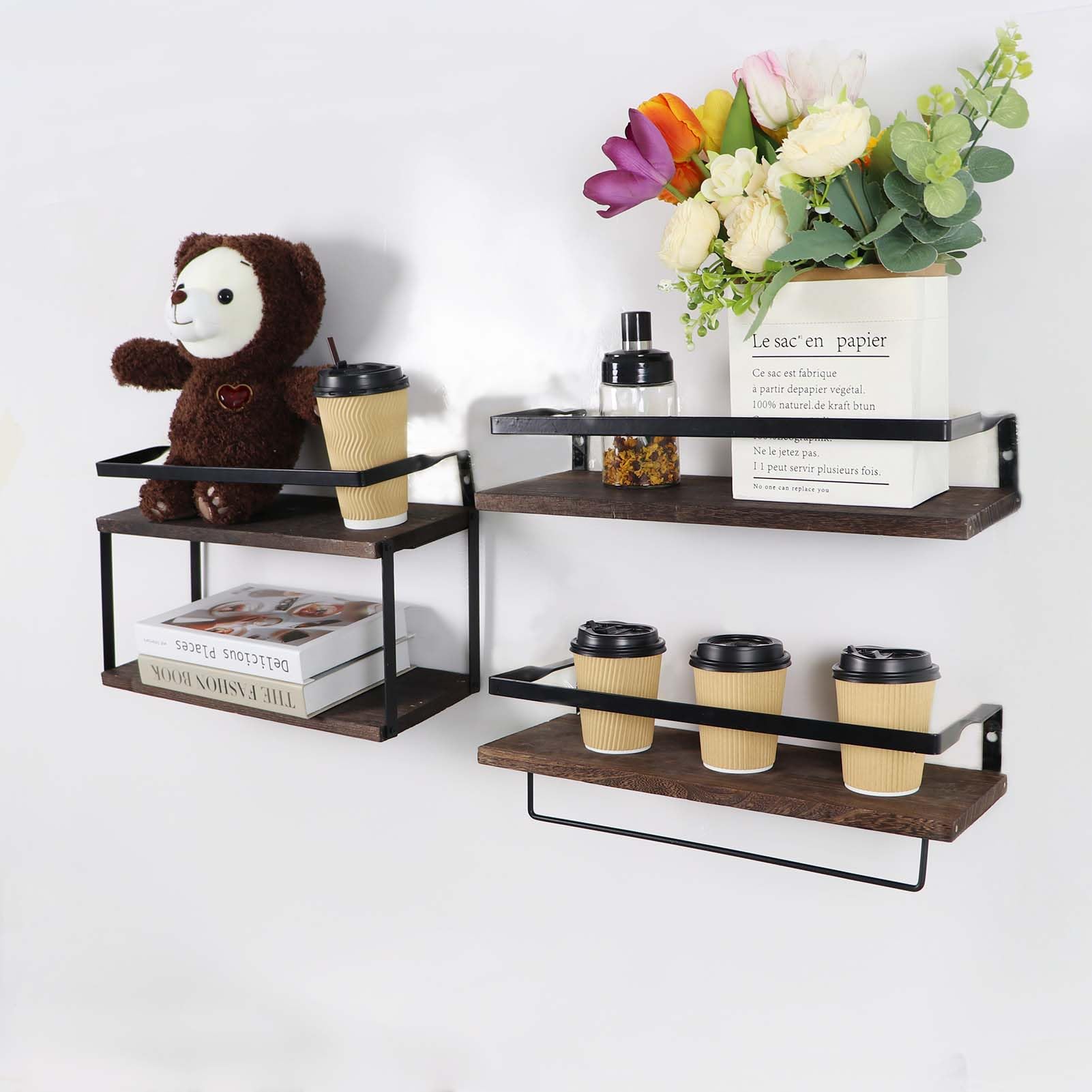 4 PC Home Bathroom Shelves, Simple and Modern Multi-Functional Reasonable Planning of Floating Shelves Bathroom, Bathroom Shelves Wall Mounted Floating Shelves for Wall (Black)