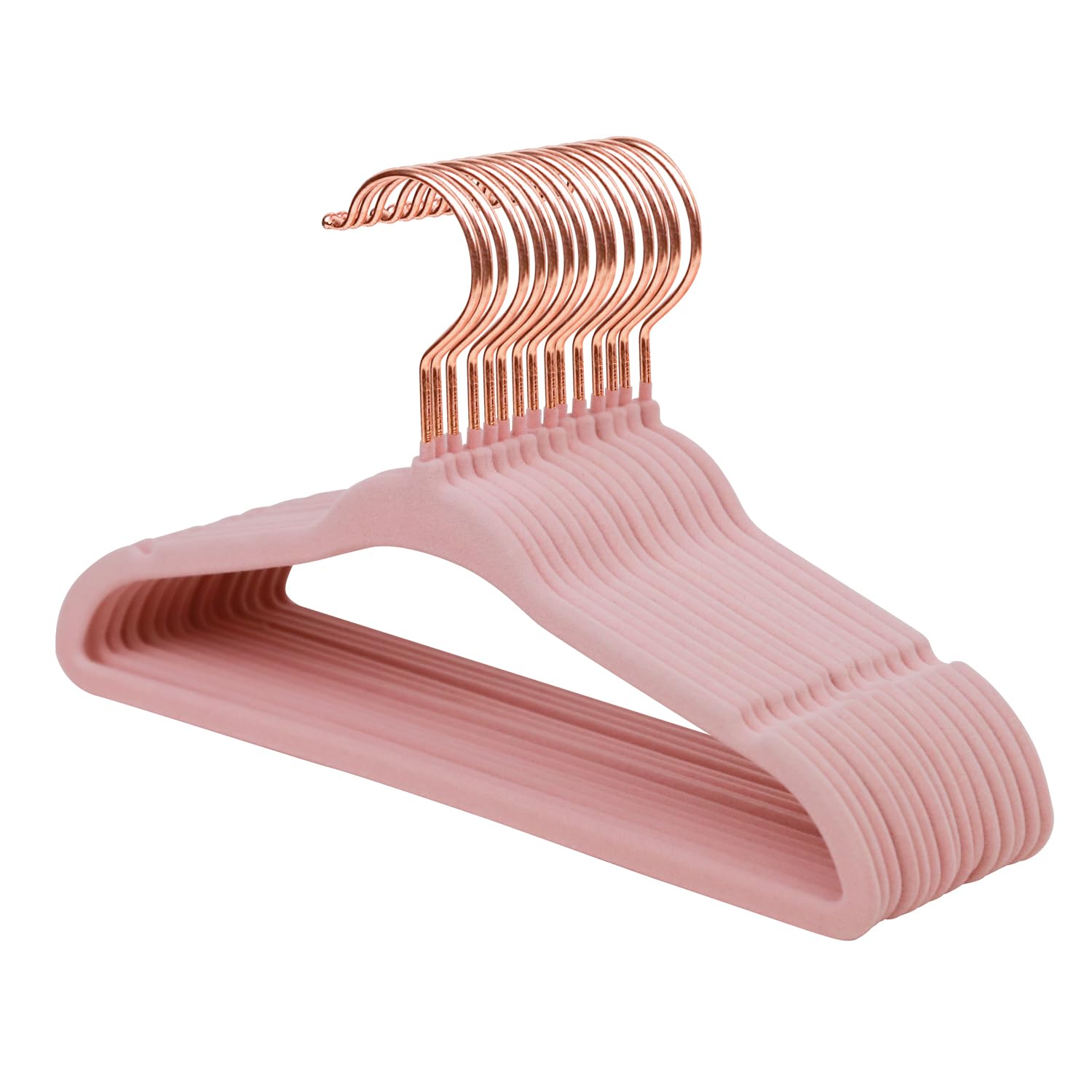 ManGotree Baby Velvet Hangers with 360° Swivel Rose Gold Hook, 10.95" Non-Slip Toddler Hangers, Ultra Thin Space Saving Children's Clothes Hanger, 15 Pack (Light Pink)