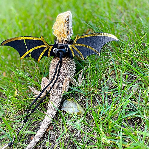 ADOGGYGO Bearded Dragon Lizard Leash Harness - Adjustable Cool Leather Wing Lizard Reptile Harness Leash for Bearded Dragon Lizard Reptiles (Black)