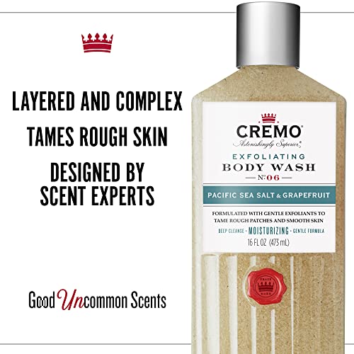 Cremo Exfoliating Pacific Sea Salt & Grapefruit Body Wash, A Refreshing Scent with Notes of Fresh Mint, Citron, Cedar and Moss, 16 Fl Oz (2-Pack)