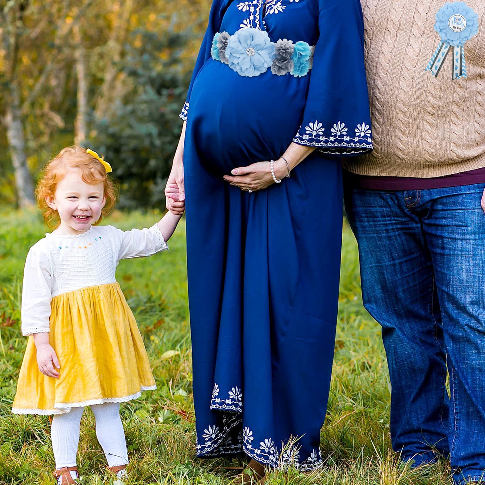 Blue Elephant Maternity Sash Mom to Be & Daddy to Be Corsage Set Blue and Gray Flower Belly Belt Blue Belly Sash Corsage Blue Little Peanut Theme Baby Shower Maternity Photography Keepsake