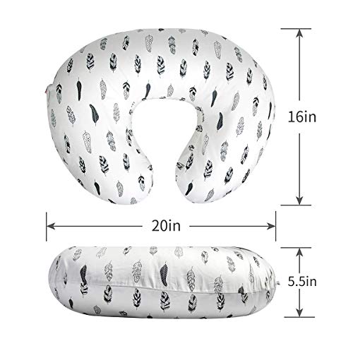 ALVABABY Nursing Pillow Cover Slipcover 2 Pack,100% Organic Cotton,Soft and Comfortable,Feathers Design,Maternity Breastfeeding Newborn Infant Feeding Cushion Cover,Baby Gift 2UBZT01