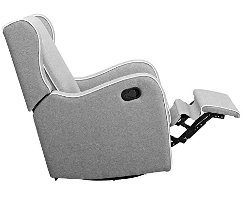Angel Line Rebecca Upholstered Swivel Gliding Recliner, Gray Linen with White Piping