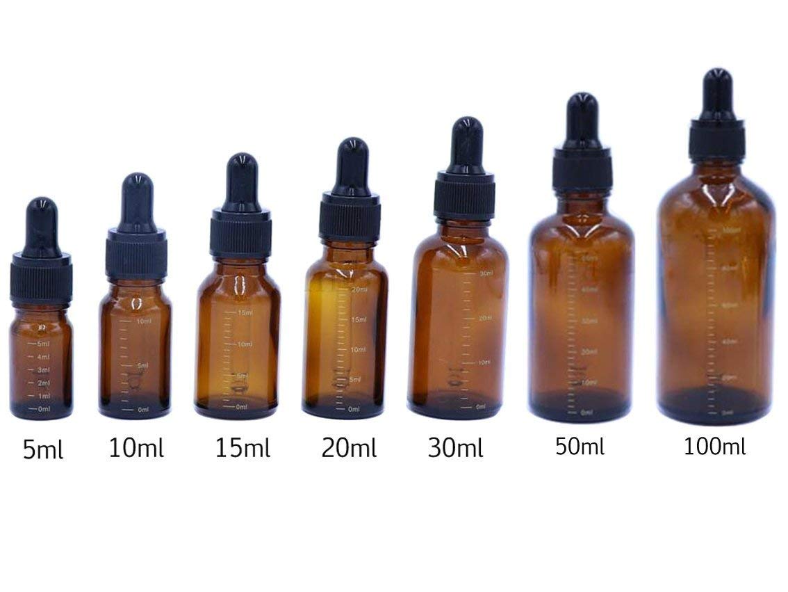 ericotry 3Pcs 100ML /3.4oz Empty Refillable Amber Glass Graduated Dropper Bottle Essential Oil Cosmetics Elite Fluid Container Jar Pot Holder with Glass Pipette Dropper