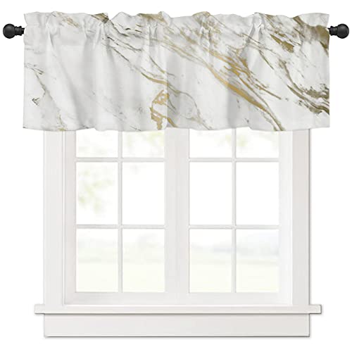 Amaze-Home Curtain Valances for Windows, White Gold Marble Window Valances, Wild Symbol Window Treatment Rod Pocket Valance Curtains for Kitchen/Bedroom/Bathroom 60x18 inch, 1 Panel