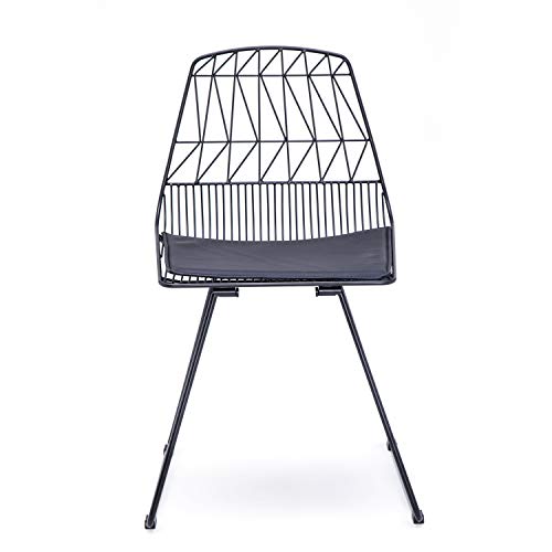 AC Pacific Metal Dining Chairs with Faux Leather Seat Pad, Modern Stackable Indoor Outdoor Stool for Kitchen, Patio, Bistro and Bar, Set of 2, Matte Black