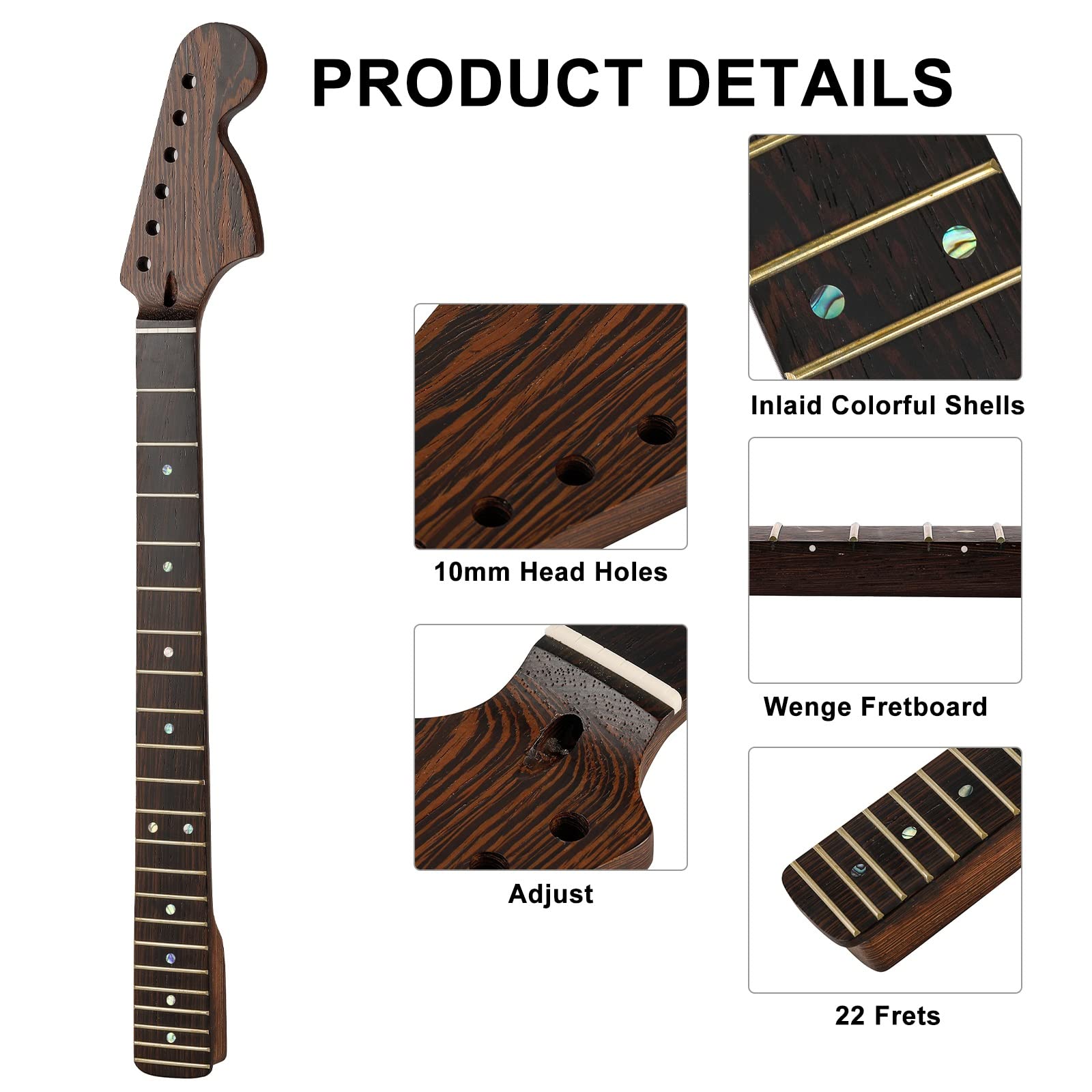 22 Fret ST Wenge Electric Guitar Neck Big Head for ST Style Guitar DIY Parts Replacement