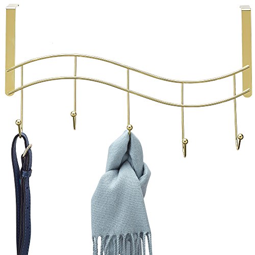 Better Houseware Steel Over-The-Door 5-Hook Storage Rack, Gold Brass
