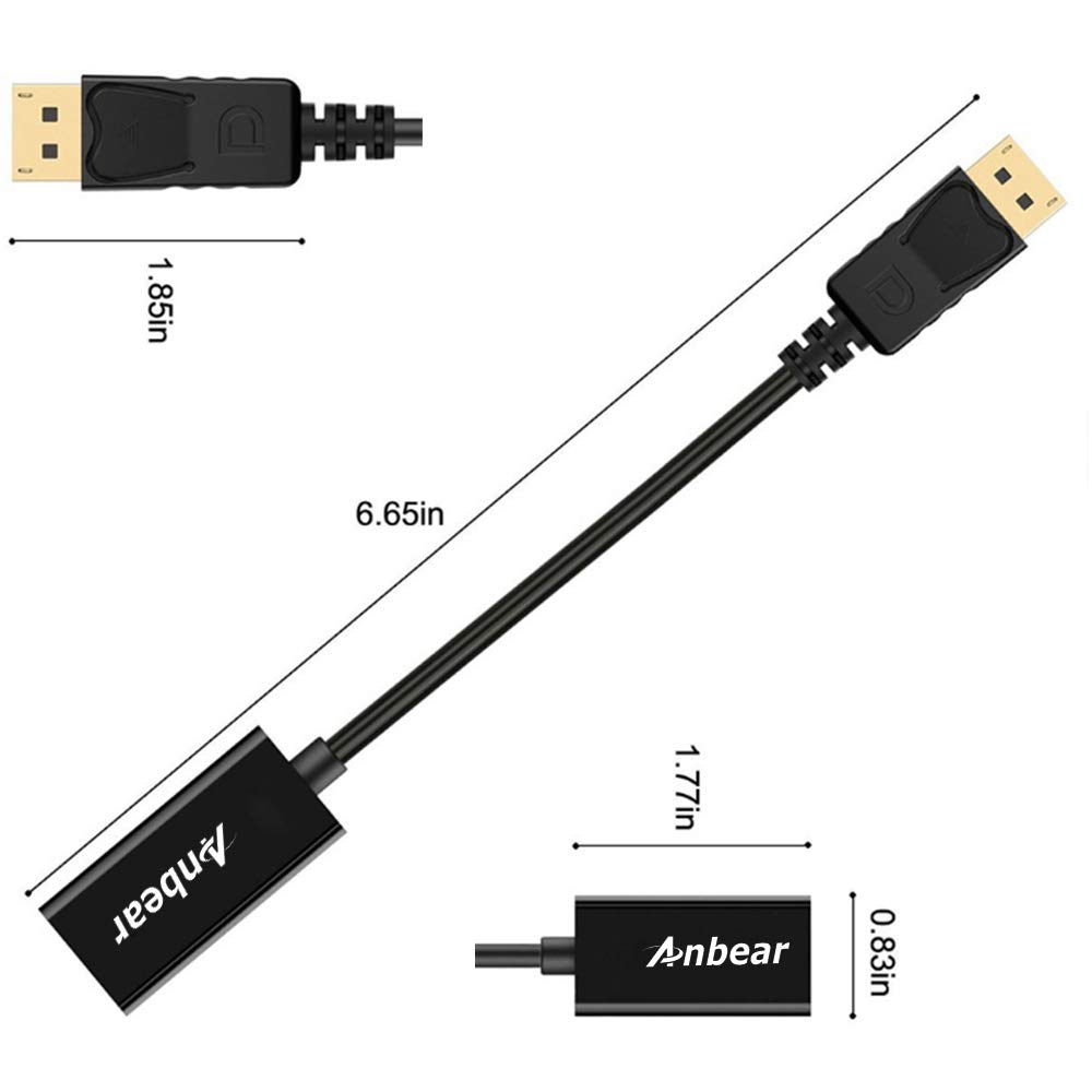 Anbear DisplayPort to HDMI Adapter, Display Port to HDMI Cable(Male to Female) for DisplayPort Enabled Desktops and Laptops Connect to HDMI Displays (2 Pack)