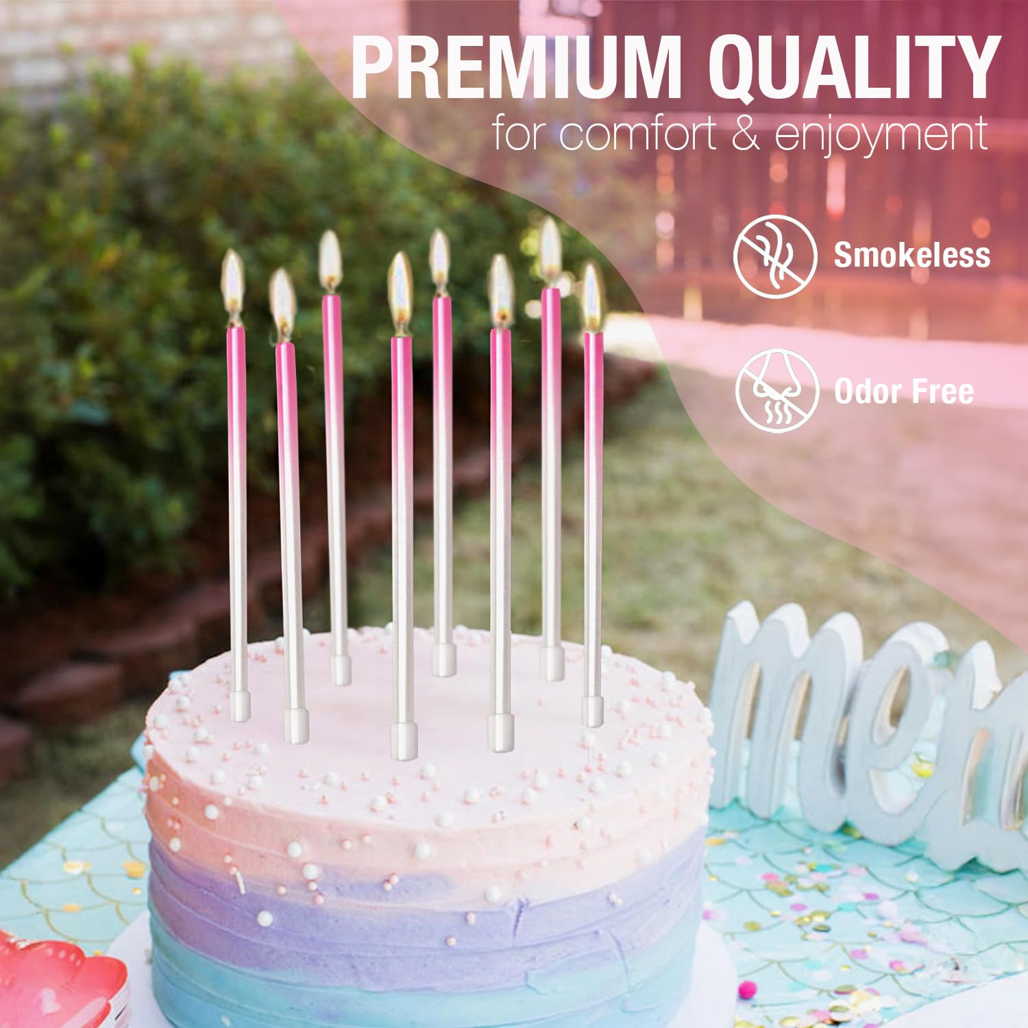 24-Count Gradient Pink Birthday Candles, Long Thin Cake Candles for Wedding, Celebration, Birthday Party Cake Cupcake Decorations