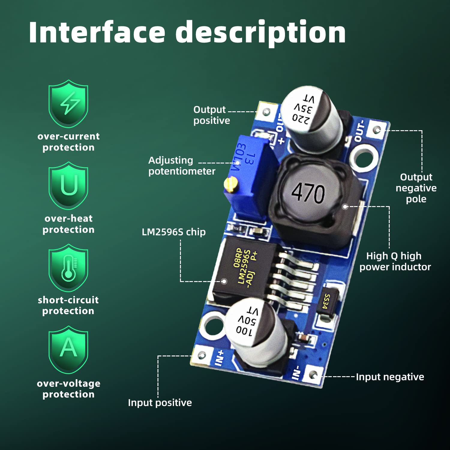 Dafurui 10 Pack LM2596 DC-DC Adjustable Buck Converter 3.0-40V to 1.5-35V Power Supply Step Down Voltage Regulator Module